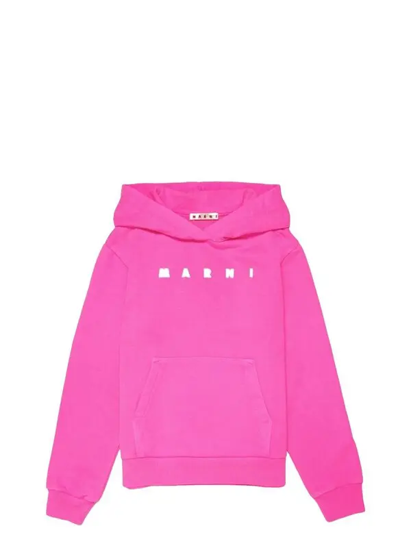 Marni Neon Cotton Hooded Sweatshirt With Logo - Pink