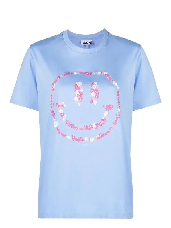 GANNI Smiley Face T-shirt - Blue