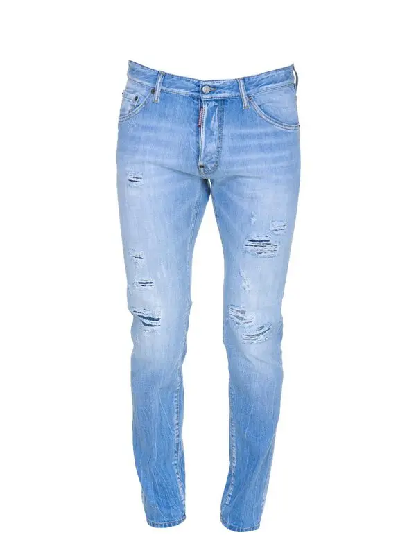 Dsquared2 Faded Effect Straight Leg Jeans - Blue