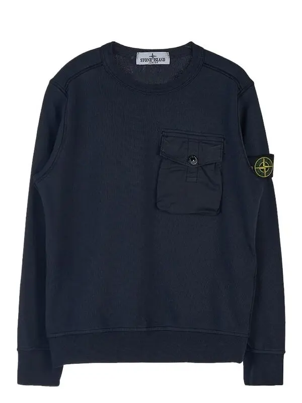 Stone Island Long-sleeved Crewneck Sweater With Chest Pocket - Blue
