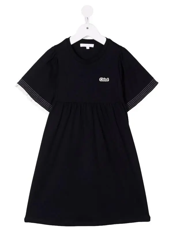 Chloé Embroidered Logo Flared Dress - Black
