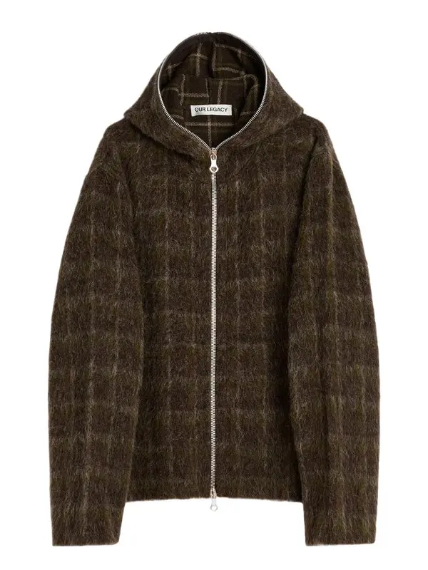 Our Legacy Hairy Wool Check Zip-up Sweatshirt - Black
