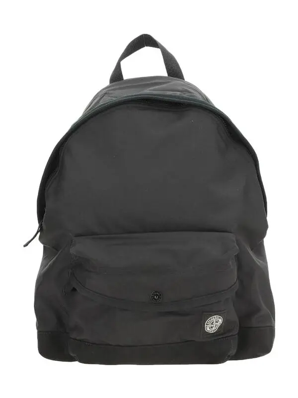 Stone Island Logo Patch Zip-up Backpack - Black