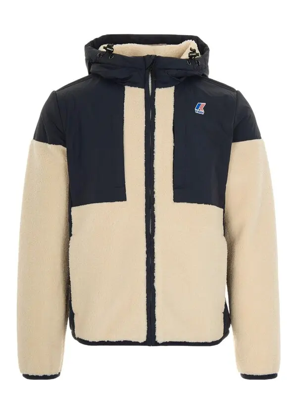 K-WAY Zip Up Hoodie With Logo And Patch Pockets - Nude