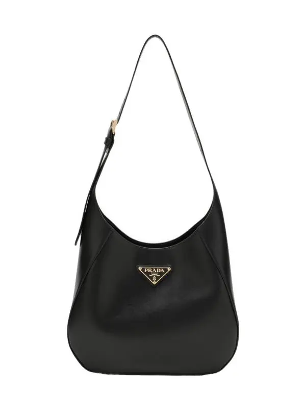 Prada Curve-edge Shoulder Bag With Logo Detail - Black
