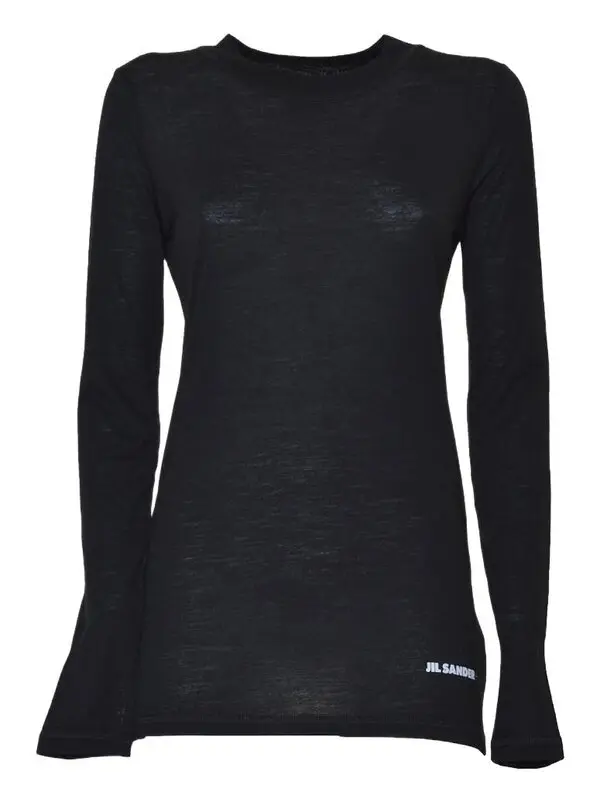 JIL SANDER Logo Print Crewneck Long Sleeve T-shirt - Black