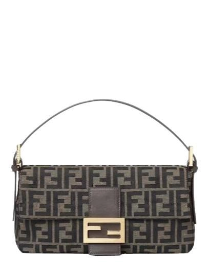 Fendi Baguette Ff Jacquard Shoulder Bag - Black