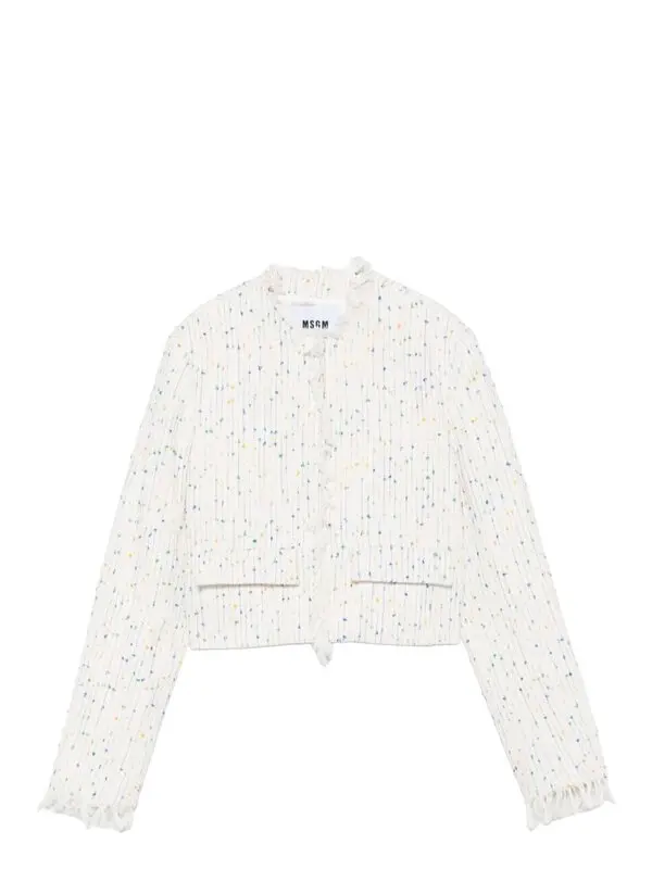 MSGM Cropped Textured Jacket With Fringe - White