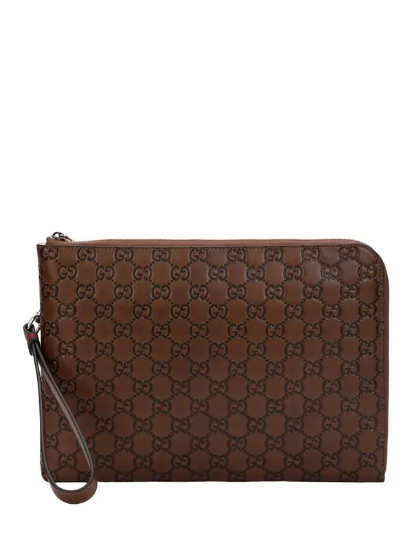 Gucci Gg Emblem Medium Clutch - Brown