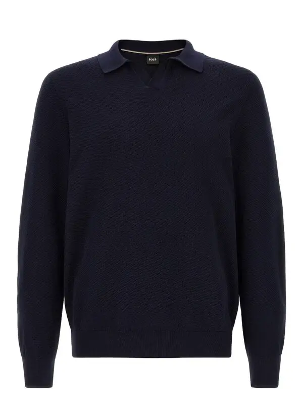 Hugo Boss H-lomarino Textured Knit Polo Shirt - Black