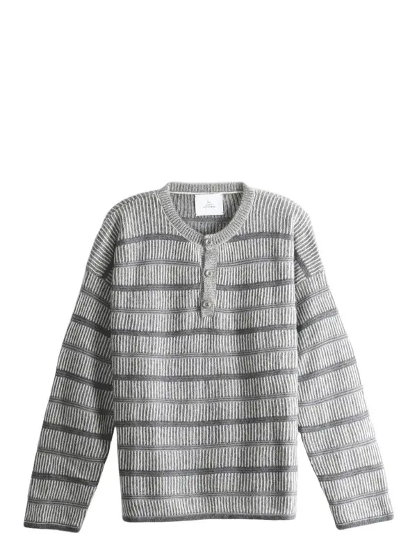 THE ELDER STATESMAN Striped Button-neck Sweater - Grey Multi