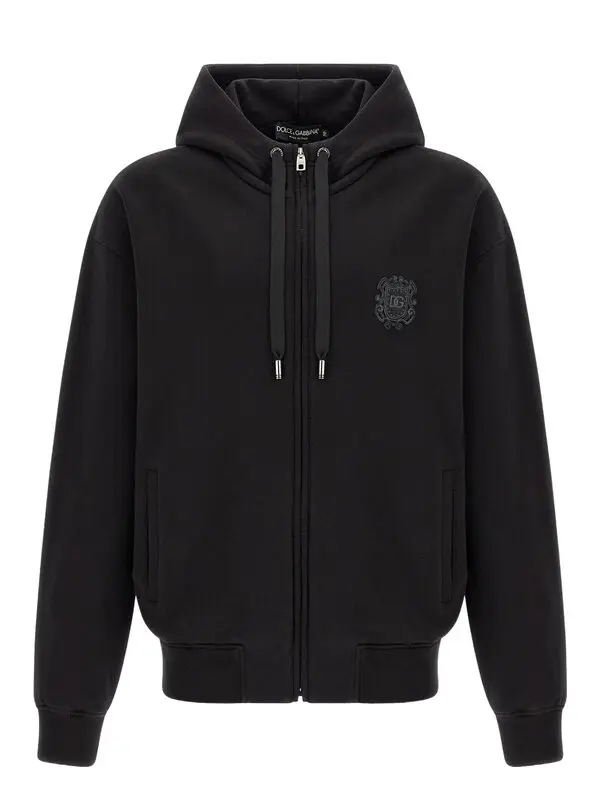 Dolce & Gabbana Coat Of Arms Logo Zip-up Hoodie - Black
