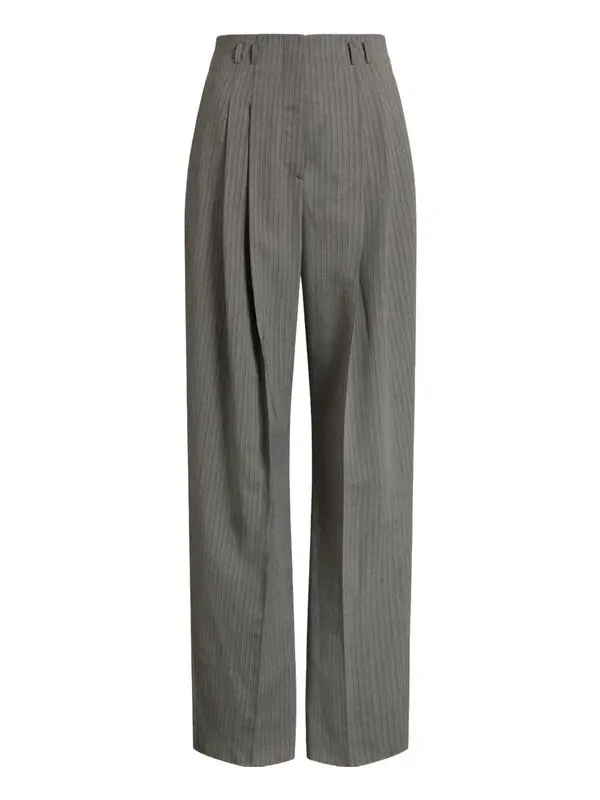 Alberta Ferretti Wide-leg Tailored Trousers With Double Pleats And Pinstripes - Grey