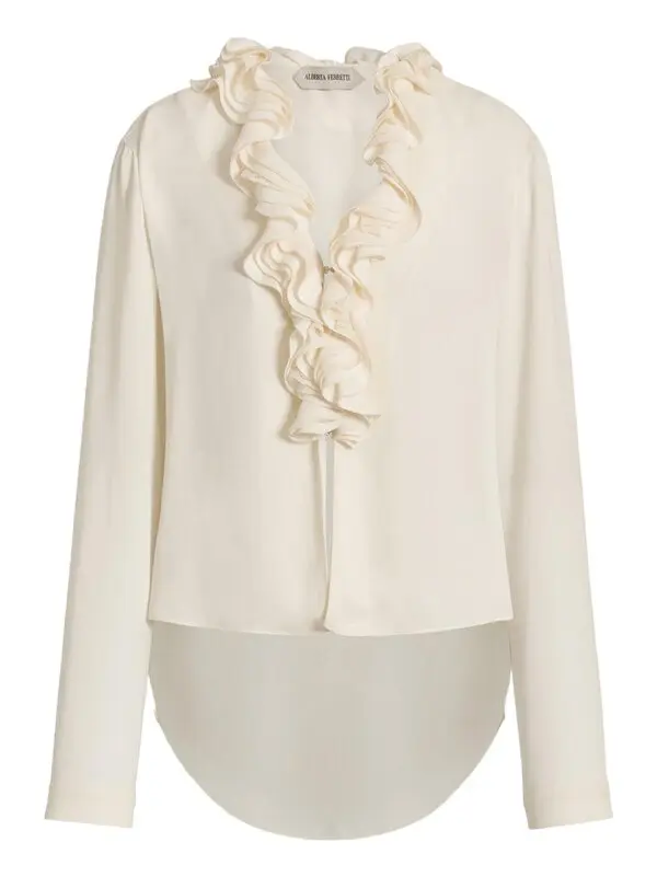 Alberta Ferretti Sculptural Ruffle Blouse - Ivory