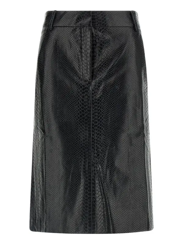Andamane Embossed Snake-effect Midi Skirt - Black
