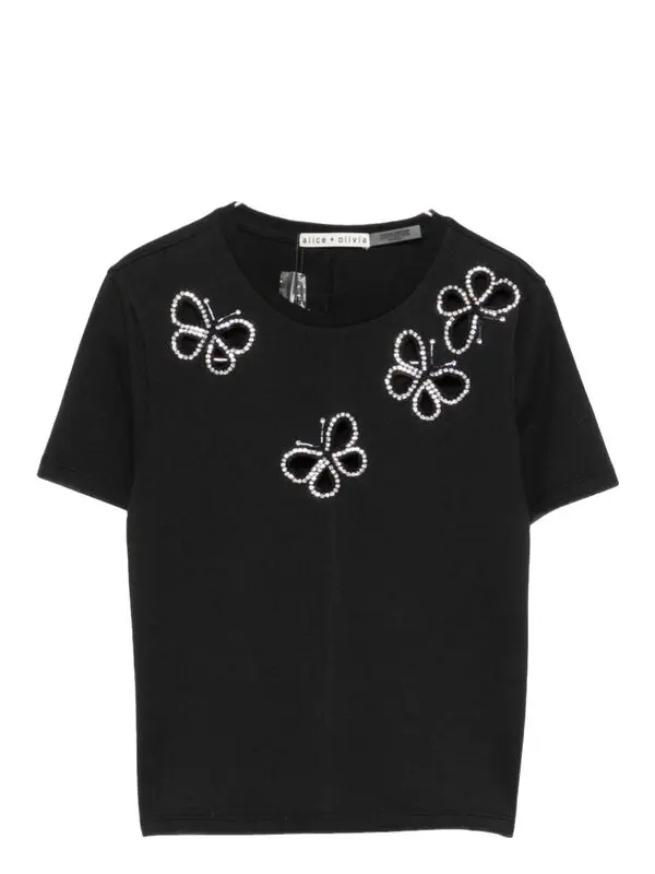 ALICEOLIVIA Alice + Olivia Embellished Butterfly T-shirt - Black