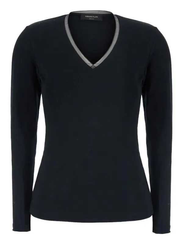 Fabiana Filippi Long Sleeve V-neck Knitted Sweater - Black