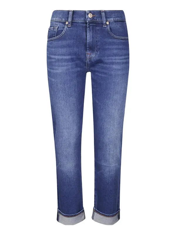 7 For All Mankind Cuffed Straight Jeans - Dark Blue