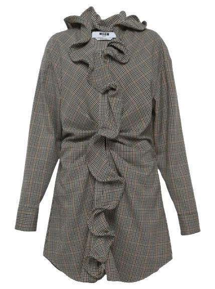 MSGM Ruffle Detailed Checked Mini Dress - Gray