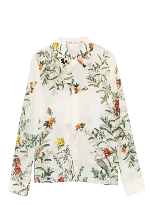 ALICEOLIVIA Alice + Olivia Floral Print Silk-blend Shirt - No