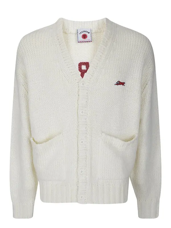 ICECREAM College Logo Knitted Cardigan - Ecru