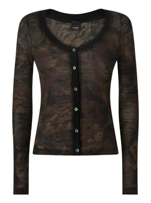 Pinko Floral Print Long Sleeve Cardigan - Brown