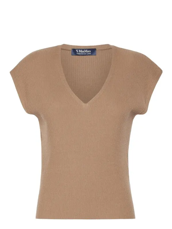 Max Mara Fine Rib-knit V-neck Gilet - Camel