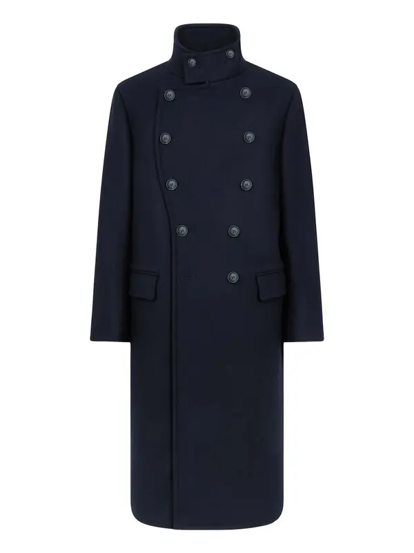 TOM FORD Wool Military Double-breasted Overcoat - Navy