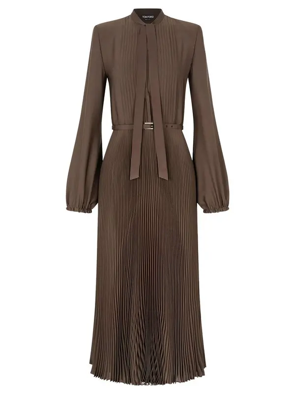 TOM FORD Silk Plissé Sunray Maxi Shirt Dress - Green