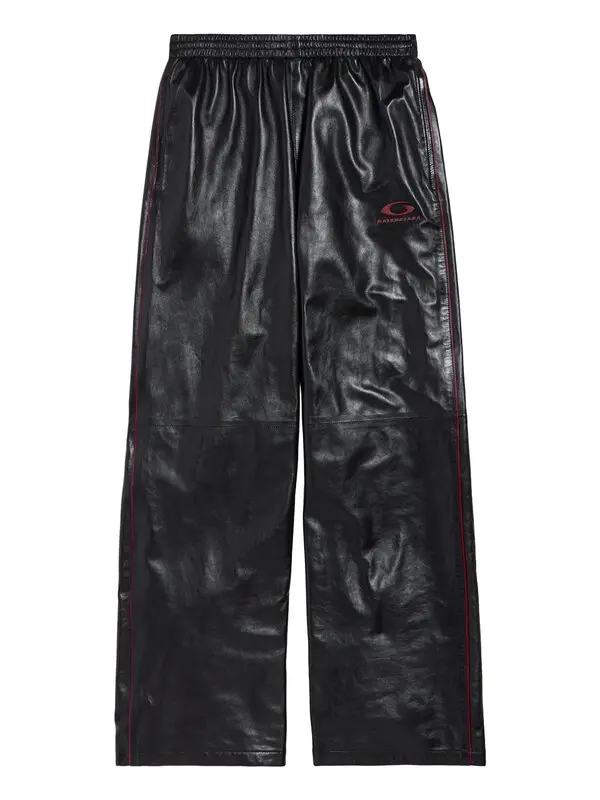 Balenciaga Lambskin Wide-leg Trousers With Contrast Piping - Red