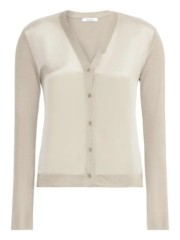 Max Mara Long-sleeved V-neck Knit Cardigan - Stone Color