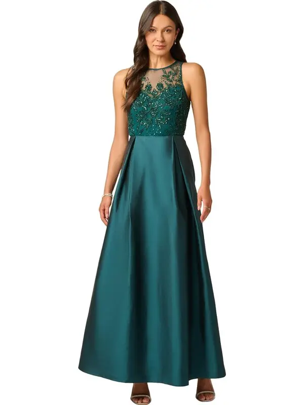 Adrianna Papell Sleeveless Embellished Taffeta Ball Gown - Gem Green