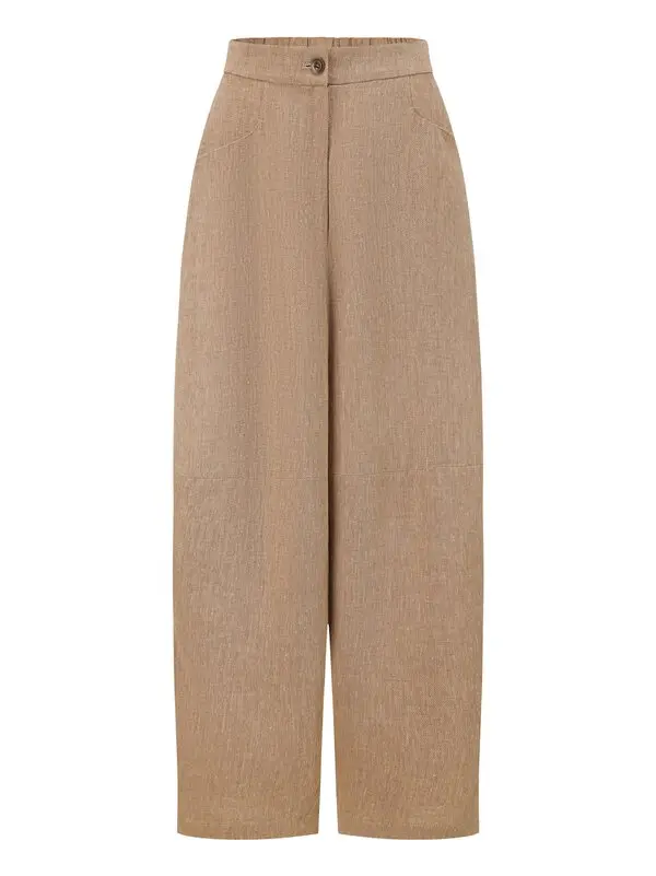 INTO THE EAST Woven Linen Curved Pants - Brown
