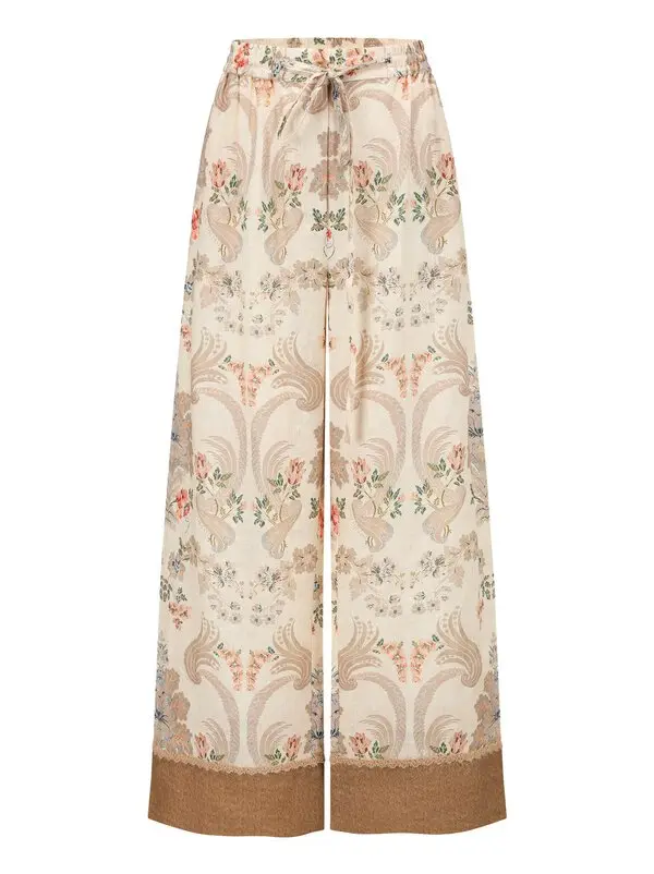 INTO THE EAST Scroll Linen Straight Leg Pants - Floral