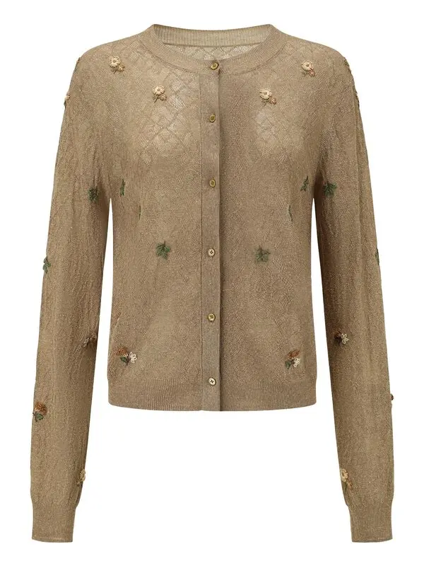 INTO THE EAST Embroidered Knit Top - Brown