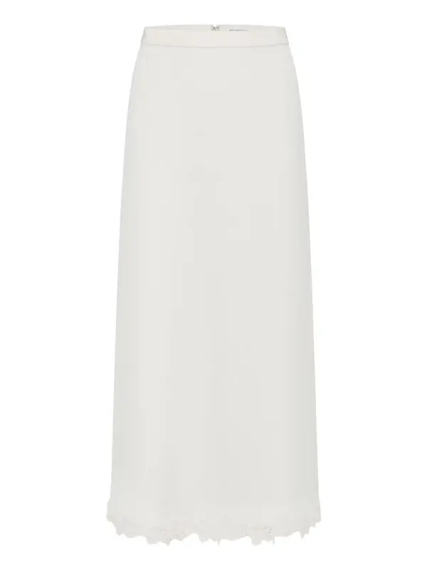 INTO THE EAST Heavy Silk Lace Paneled Straight Maxi Skirt - White