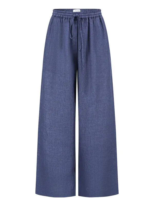 INTO THE EAST Linen Wide-leg Pants - Navy