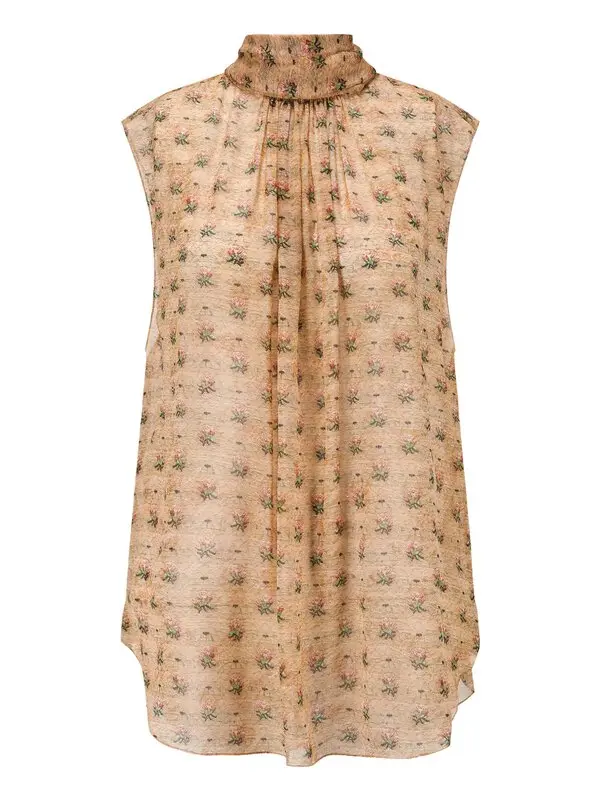 INTO THE EAST Rose Turtleneck Ribbon Silk-blend Vest - Floral