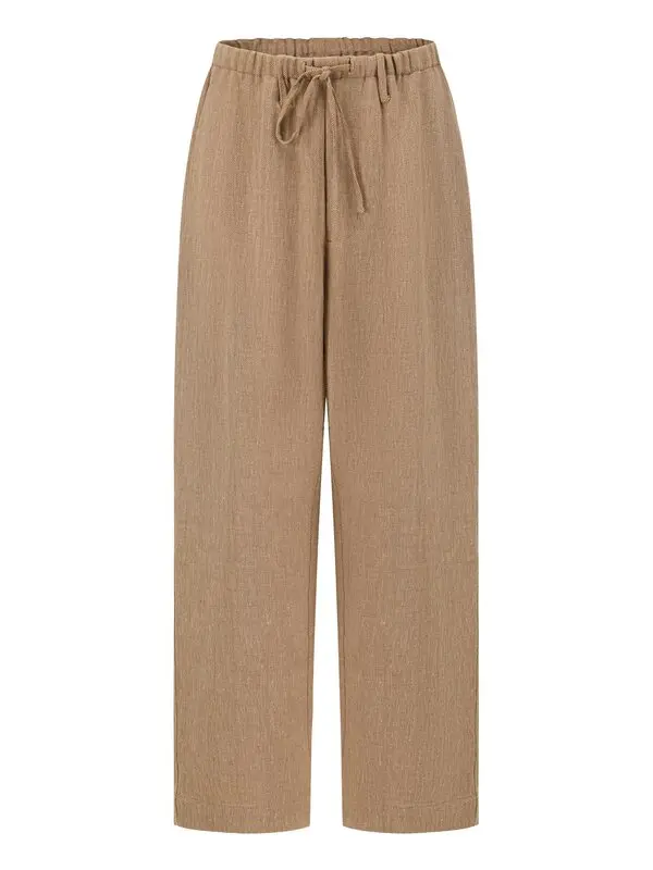 INTO THE EAST Woven Linen Tapered Trousers - Brown