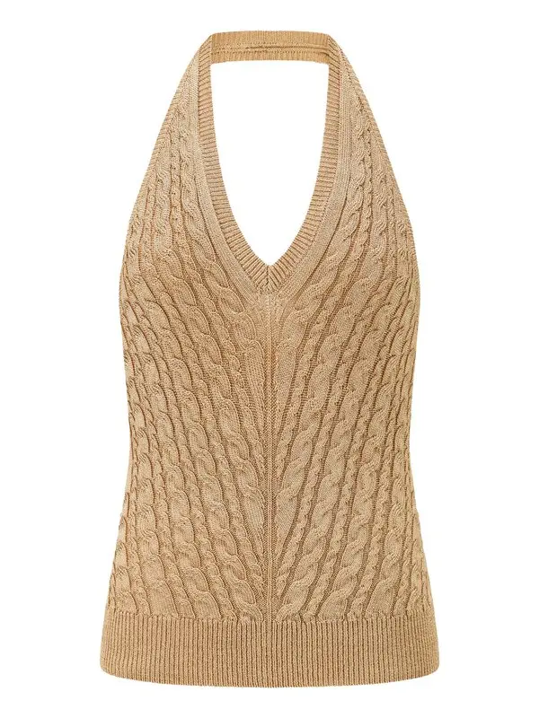 INTO THE EAST Cable Knit Halter Top - Brown
