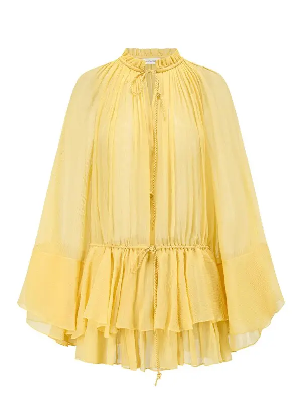 INTO THE EAST Gardenia Double Ruffle Silk Top - Yellow