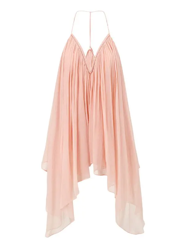 INTO THE EAST Deep-v Gathered Silk Camisole Top - Light Pink