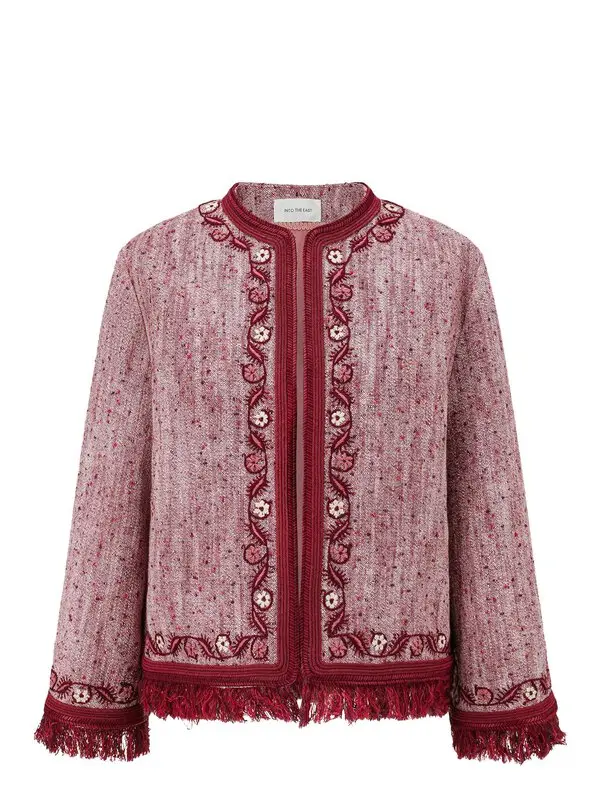 INTO THE EAST Embroidered Fringe Jacket - Red
