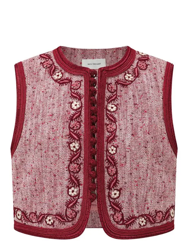 INTO THE EAST Handcrafted Embroidered Vest - Red