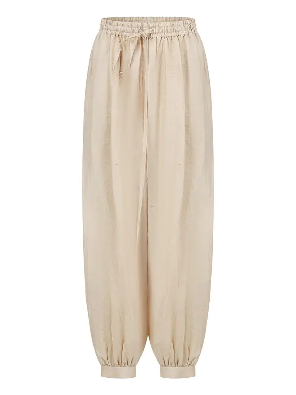 INTO THE EAST Dupioni Silk Tapered Casual Pants - Brown