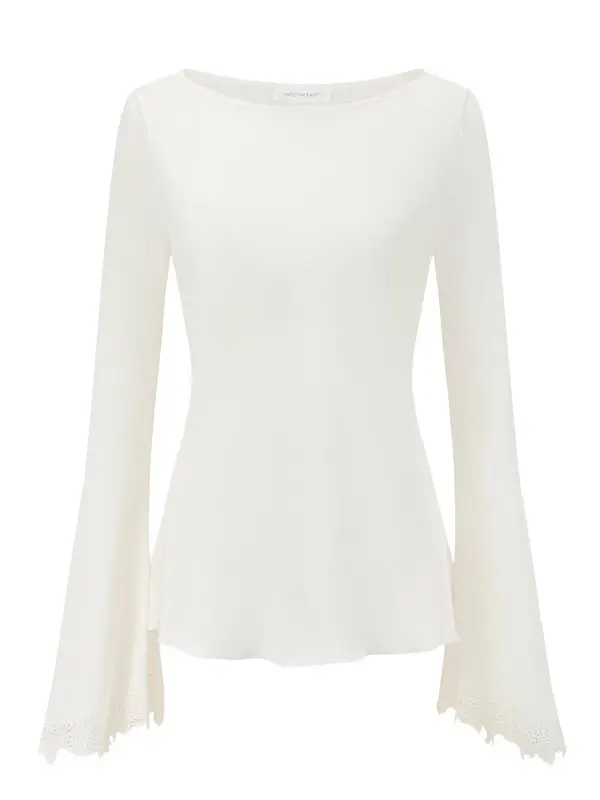 INTO THE EAST Heavy Silk Lace Paneled Silk Top - White