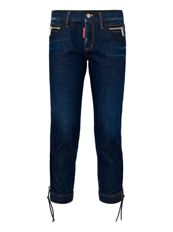 Dsquared2 Dark Wash Cropped Skinny Jeans With Zip Details - Blue