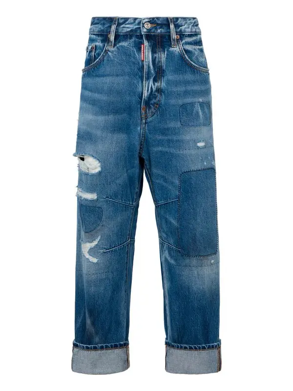 Dsquared2 Dark Wash Distressed Patchwork Jeans - Blue
