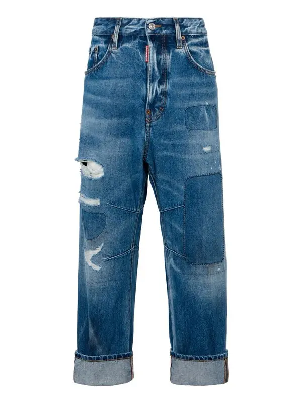 Dsquared2 Dark Wash Distressed Patchwork Jeans - Blue