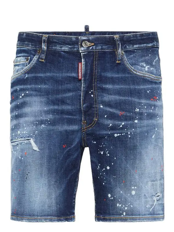 Dsquared2 Medium Wash Denim Shorts With Red Spot Detail - Blue